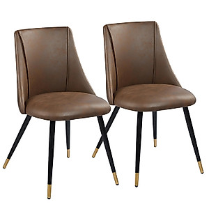 FurnitureR Dining Chairs Set of 2 Modern Upholstered Accent Chairs with Soft Seat/Metal Legs Kitchen Side Chairs for Kitchen Dining Room Waiting Reception Room, Faux Leather, Brown