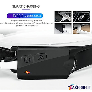 akerrelc 2 Rechargeable Headlamps, High Lumens, 1200mah Battery Up to 12 Hours Runtime, 10 Clips and 2 Cases, Waterproof Camping Gear for Hiking, Fishing, Cycling(Black)