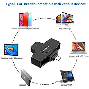 MTAKYI Portable Type C CAC Smart Card Reader, USB C DOD Military Common Access Card Card Reader, Credit Card Reader Compatible with Android Phones/Mac Book/i Mac/Laptop/Tablet or Other Type C Devices