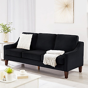 Deolme Black Sectional Sofa Set 3 Piece, Modern Comfy Velvet Upholstered 3-Seater Couch, Loveseat and Chair for Living Room Furniture Sets juegos de muebles de sala Small Spaces Office