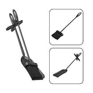 VODA Black Hearth Tidy Set Fireplace Tool Set Coal Shovel Hearth Brush Set Metal Brush Pan Set