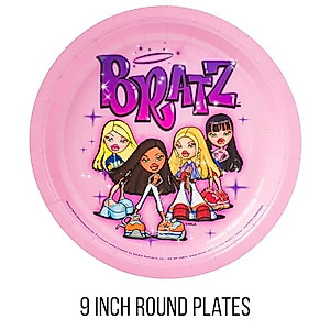 Silver Buffalo Bratz Dolls 32-Piece Purple Paper Napkin and Plate Party Pack Featuring Yasmin, Sasha, Jade, and Cloe