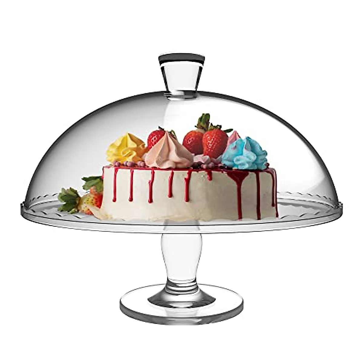 ums Glass Cake Stand with Dome - Footed Glass Service Plate, Large Size (12 inch), Footed Cake Plate Wıth Dome, Multifunctional Serving Platter, durable glass