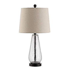 SAFAVIEH Lighting Collection Naila Modern Contemporary Farmhouse Clear Glass 26-inch Bedroom Living Room Home Office Desk Nightstand Table Lamp (LED Bulb Included)