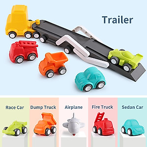 iPlay, iLearn Toddler Car Toys for 2-3 Year Old, Transport Carrier Trucks W/ 5 Small Vehicles, Kids Push Go Trailer Truck, Christmas Stocking Stuffers Birthday Gifts for 18 Months Boys Girls Children
