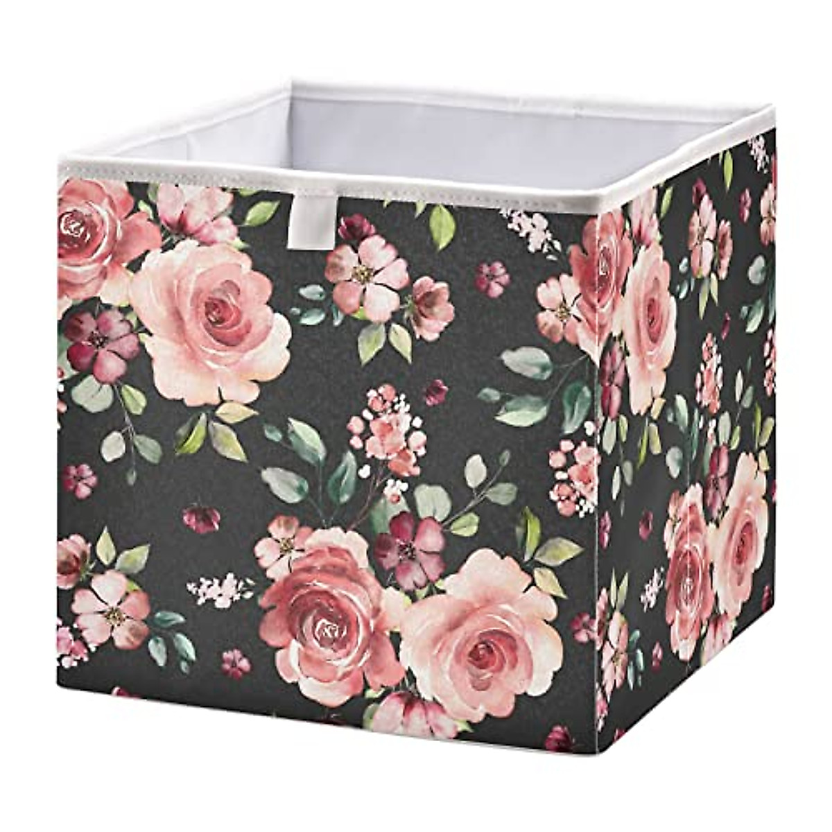 ALAZA Collapsible Storage Cubes Organizer,Rose Flowers Floral Black Storage Containers Closet Shelf Organizer with Handles for Home Office