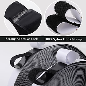 30Ft x 1 Inch Hook and Loop Strips with Adhesive, Double Rolls of Heavy Duty Self Adhesive Tape with Backing, Nylon Self Adhesive Tape for Home Office School and Crafting,Black