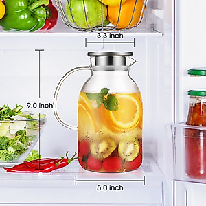 Glass Pitcher, 75 Ounces Glass Pitcher with Lid, Fridge Door Water Pitcher with Free Brush, Heat Resistant Glass Water pitcher with Spout, Iced Tea Pitcher for Fridge, Carafe Perfect for Juice