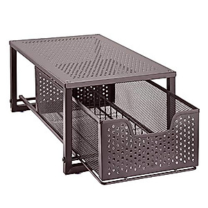 Simple Trending Under Sink Cabinet Organizer with Sliding Storage Drawer, Desktop Organizer for Kitchen Bathroom Office, Stackable, Bronze