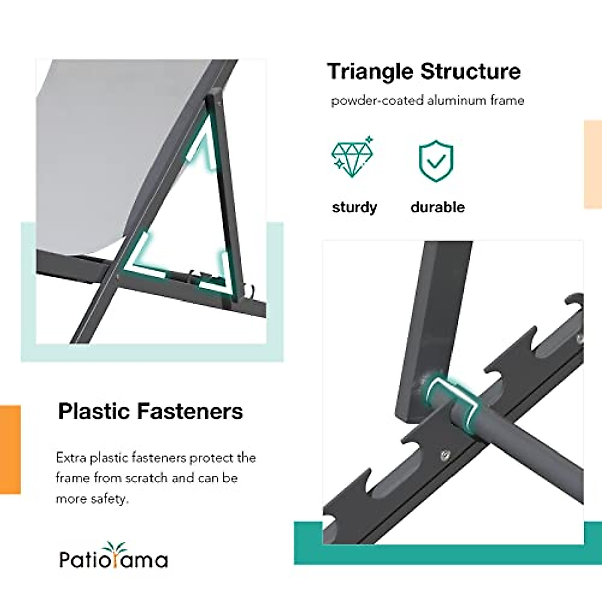 Patiorama Outdoor Folding Beach Sling Chairs Set of 2, Aluminum Patio Lounge Chair, Portable Beach Chairs, Adjustable Reclining Chairs w/Cushioned Headrest for Pool, Dark Grey Frame & Grey Mesh