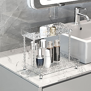 Bathroom Sink Organizer, 2 Tier Makeup Organiser, Vanity Organiser, Cosmetics Organiser Shelf, Vanity Trays for Bathroom Organizers and Storage for Cosmetics, Toiletries, Lotions, Perfumes, Clear