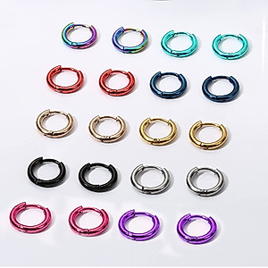 EIELO 10 Pairs Stainless Steel Small Hoop Earrings for Men Women Huggie Earrings Cool Mens Earrings Set Multicolor Huggie Hoop Earrings Piercing Cartilage Helix Lobes Sleeper Hoop Earrings Set 2mm