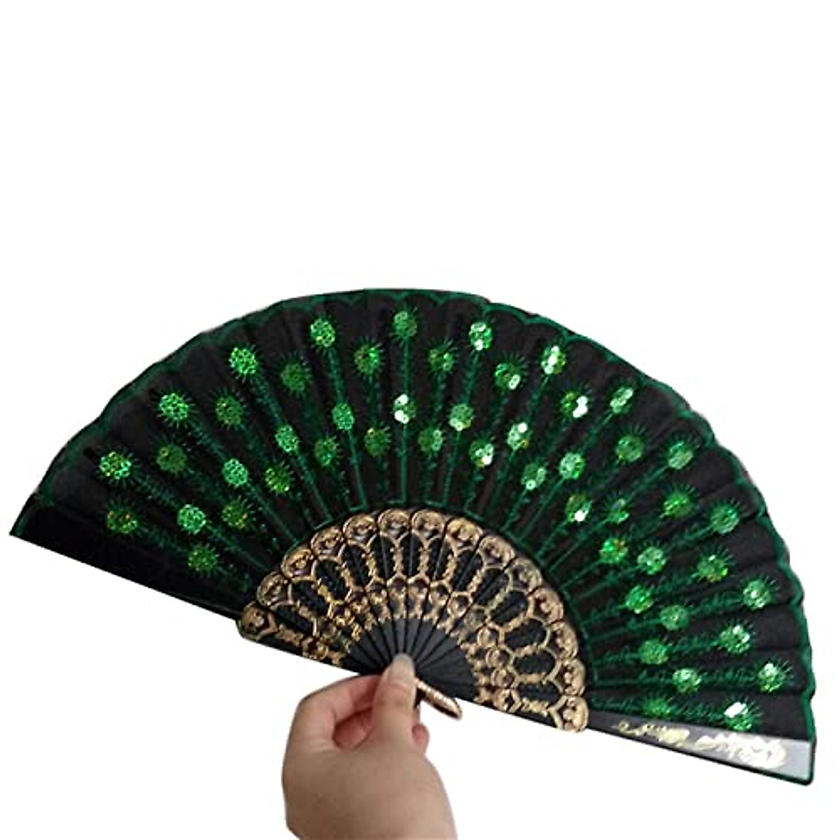 ONILA Folding Hand Fan Pattern Spanish Lace Silk Folding Hand Held Dance Fan Flower Silk Wedding Hand Fan Cool Bamboo Flower Hand Fans Personalized Handheld Fans (Color : G)