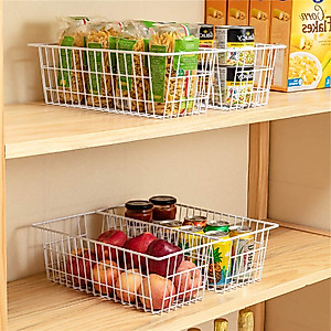 SANNO 15.7" Freezer Baskets Wire Storage Baskets Bin Organizer Food,Kitchen, Basket Organizers Bins for Home, Bathroom, Closet Organization, white,set of 4
