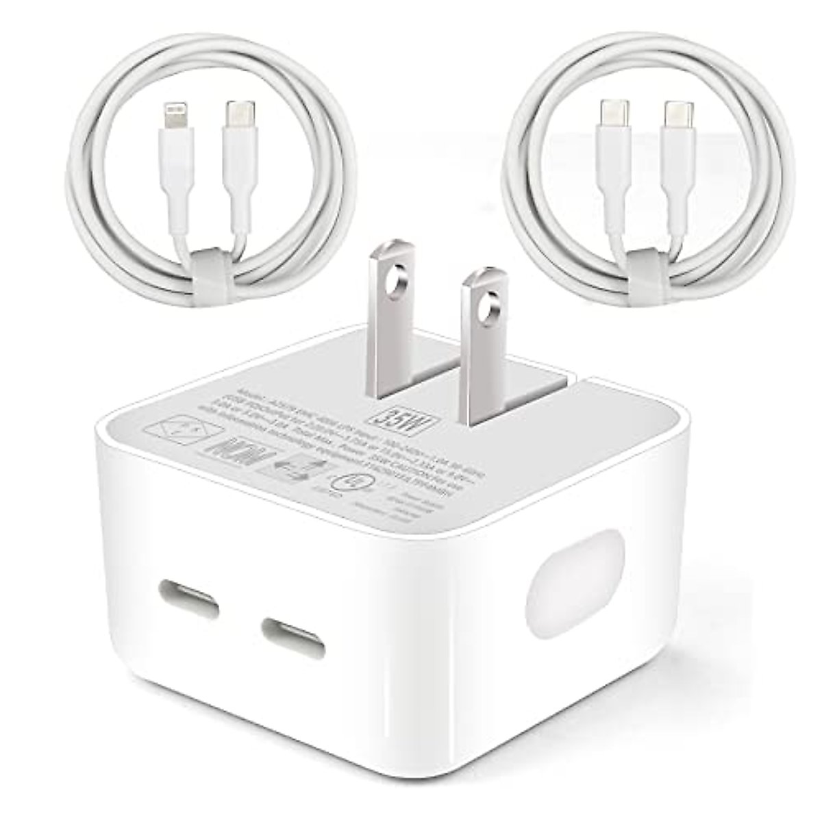 ZTTXL 35W USB C Charger Block, Dual USB-C Port Compact Power Adapter, PD 3.0​​​​ Fast Wall Charger 2Pcs 5FT C to L, C to C for iPhone14 Pro/14 Pro Max/iPhone13/Samsung/iPad/Speaker/AirPods and etc