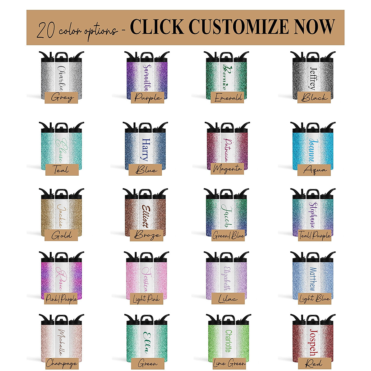 Personalized Flip Top 25oz Gym & Camp Water Bottle - 750ml Pink Glitter Effect with Name - Custom Sports Bottle