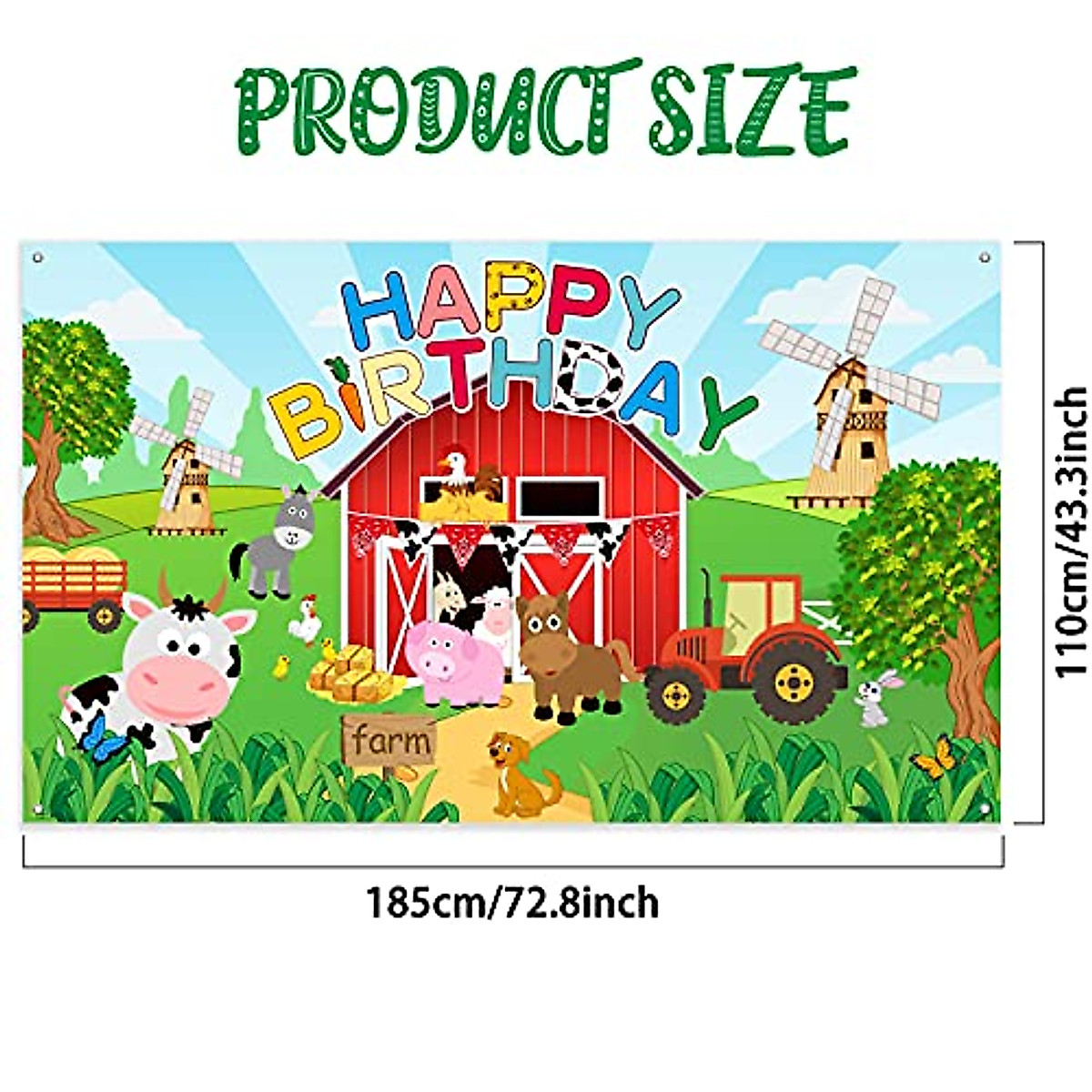 Tatuo Farm Birthday Party Supplies Farm Animal Birthday Party Backdrop Happy Birthday Photo Background Large Farm Photography Backdrop Decor for Kid Birthday Party Baby Shower, 72.8 x 43.3 Inch