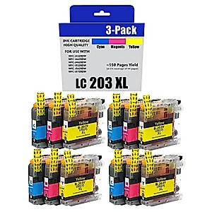 ColorInk Ink Cartridge Replacement LC203 LC203XL LC201 LC201XL Compatible with Brother MFC-J460DW J480DW J485DW J680DW J880DW J885DW MFC-J4320DW J4420DW J4620DW(4 Cyan, 4 Magenta, 4 Yellow, 12 Pack)