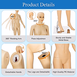 ZENY Female Mannequin Full Body, 68.9" Adjustable Mannequin Torso Dress Form with Metal Base, Realistic Clothing Model Stand, Woman