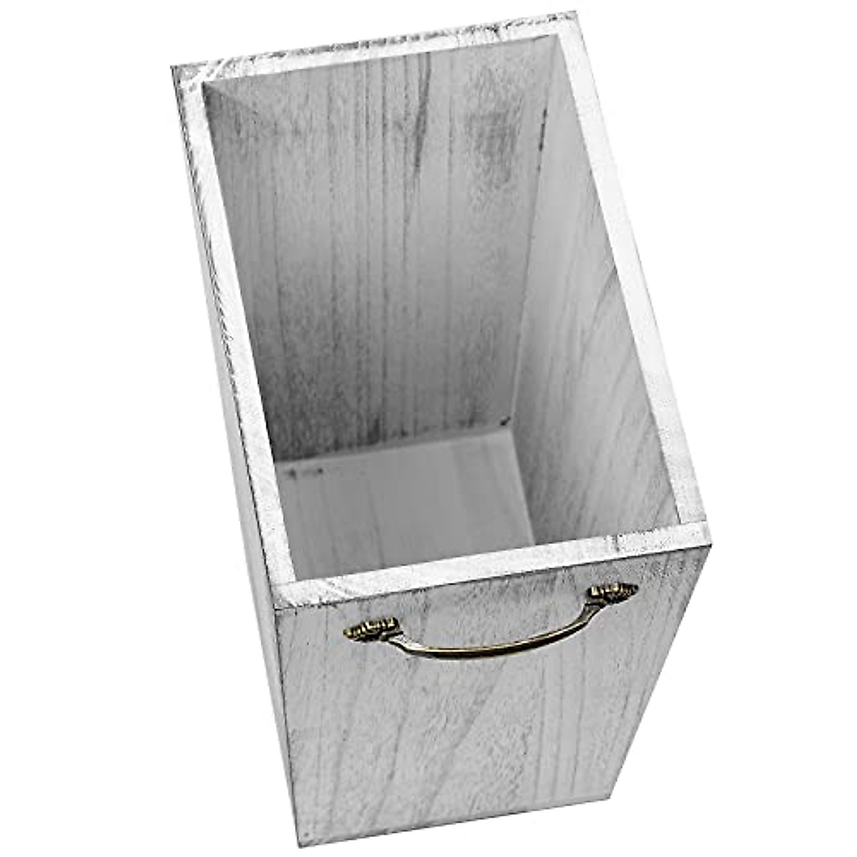 Wood Wastebasket Trash Can Rustic Farmhouse Square Garbage Container Bin with Decorative Metal Handle for Bedroom, Living Room, Bathroom & Office
