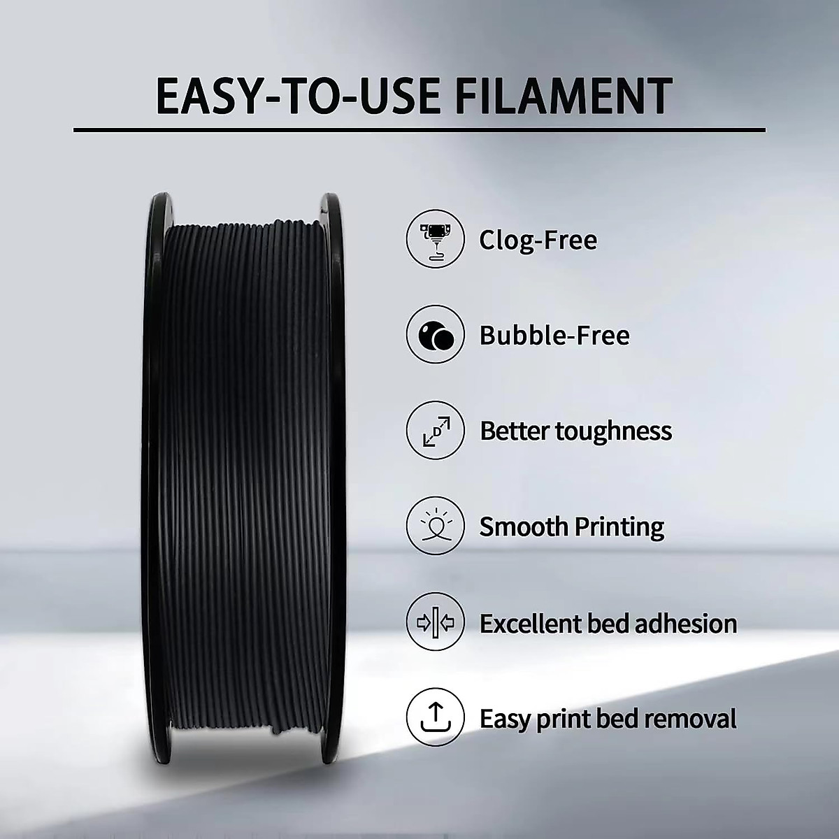 HP3DF PLA Filament, PLA Plus(PLA+), 3D Printer Filament, PLA Filament 1.75mm Dimensional Accuracy +/- 0.02mm, 1KG Spool (2.2 lbs), Fit Most FDM Printer (Black PLA)