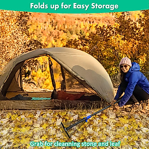 Garden Leaf Rake with Expandable Head from 9.5 inch to 17 inch, Collapsible Lawn Rake with Adjustable 53 Inch Splicing Handle, Heavy Duty Metal Rake for Lawn Yard, Flowers Beds and Roof