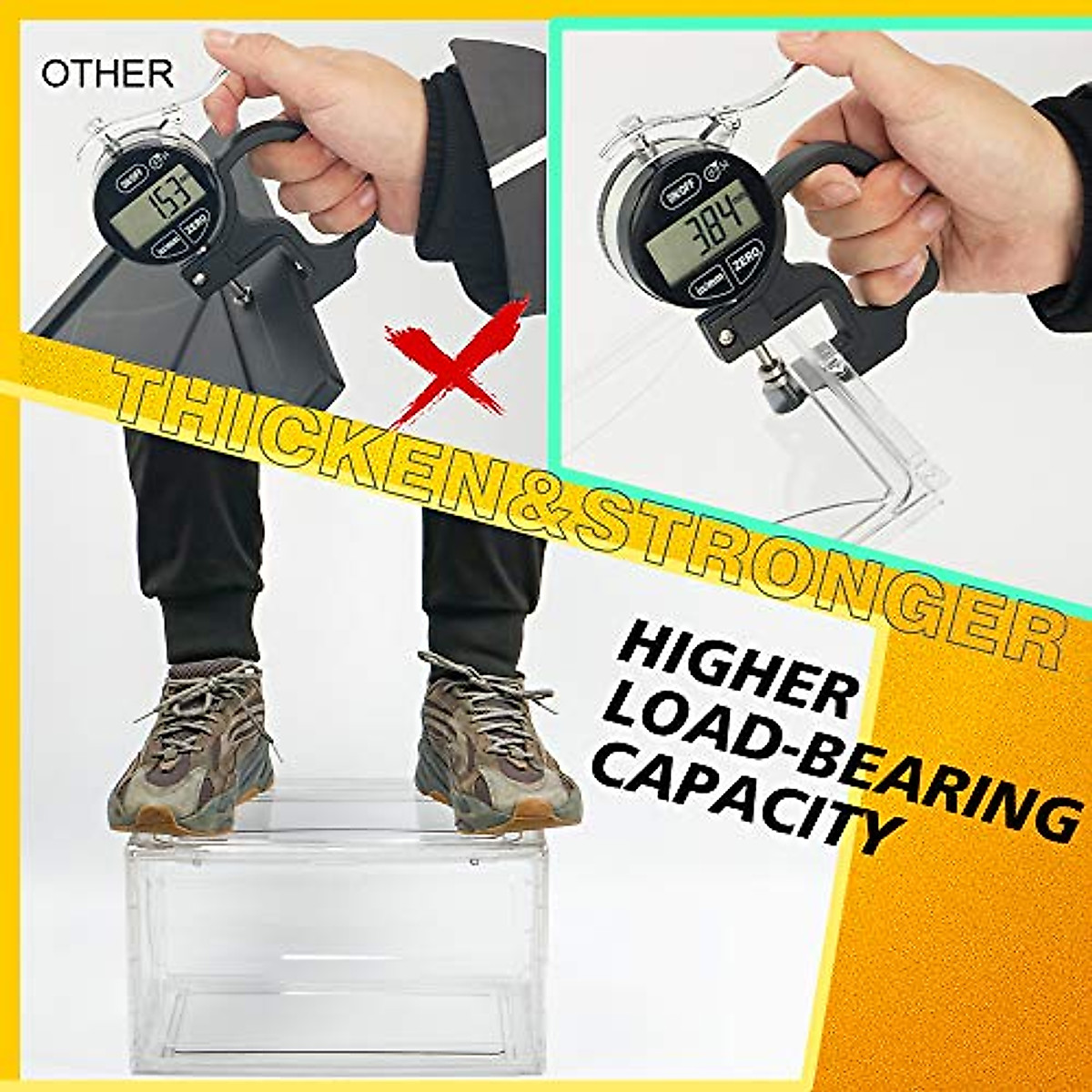 Kerykwan 3 Pack Transparent Shoe Storage Box for Display Stackable Extra Large Sneaker Organizer Case with Side Open Acrylic Container Rack for High Heels (Transparent, 3 Pack)