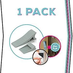 Quality Clever Decorative Rubber Door Stopper, Tall and Adjustable to Fit All Doors, Solid Stable Base, Easy to Move Without Bending Down, Hanger Mounts on Back of Door or Wall to Eliminate Clutter