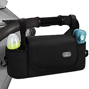 Philorn Baby Stroller Organizer, Stroller Caddy Pram Bag Buggy Organiser with Insulated Cup Holders, Shoulder Strap, Large Storage Space Bag Portable Storage Firmly Attachement 3 Ways to Carry