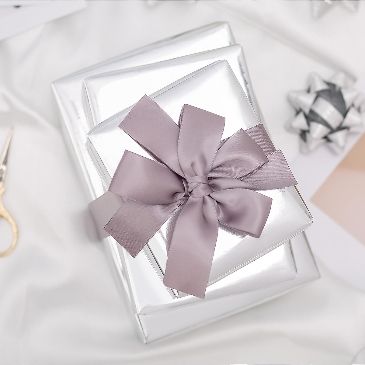 Flyhill Silver Wrapping Paper-17inch*32.8ft（46.8 sq.ft.-Metallic Solid Color with Mirror Finish Gift Wrap for Birthday,Wedding,Bridal Shower,Mothers Day