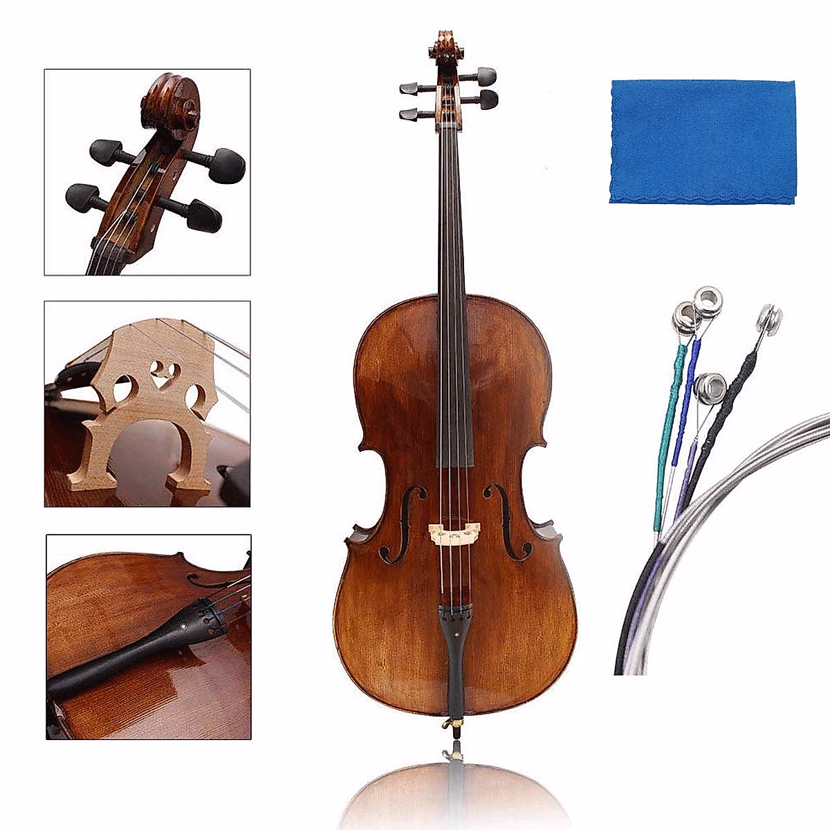 JYsun Cello Strings 1 Full Set A-D-G-C Steel Core Aluminum Magnesium Wound for Size 1/4 1/2 3/4 4/4 with 1 Piece Cleaning Cloth for Musical Instrument