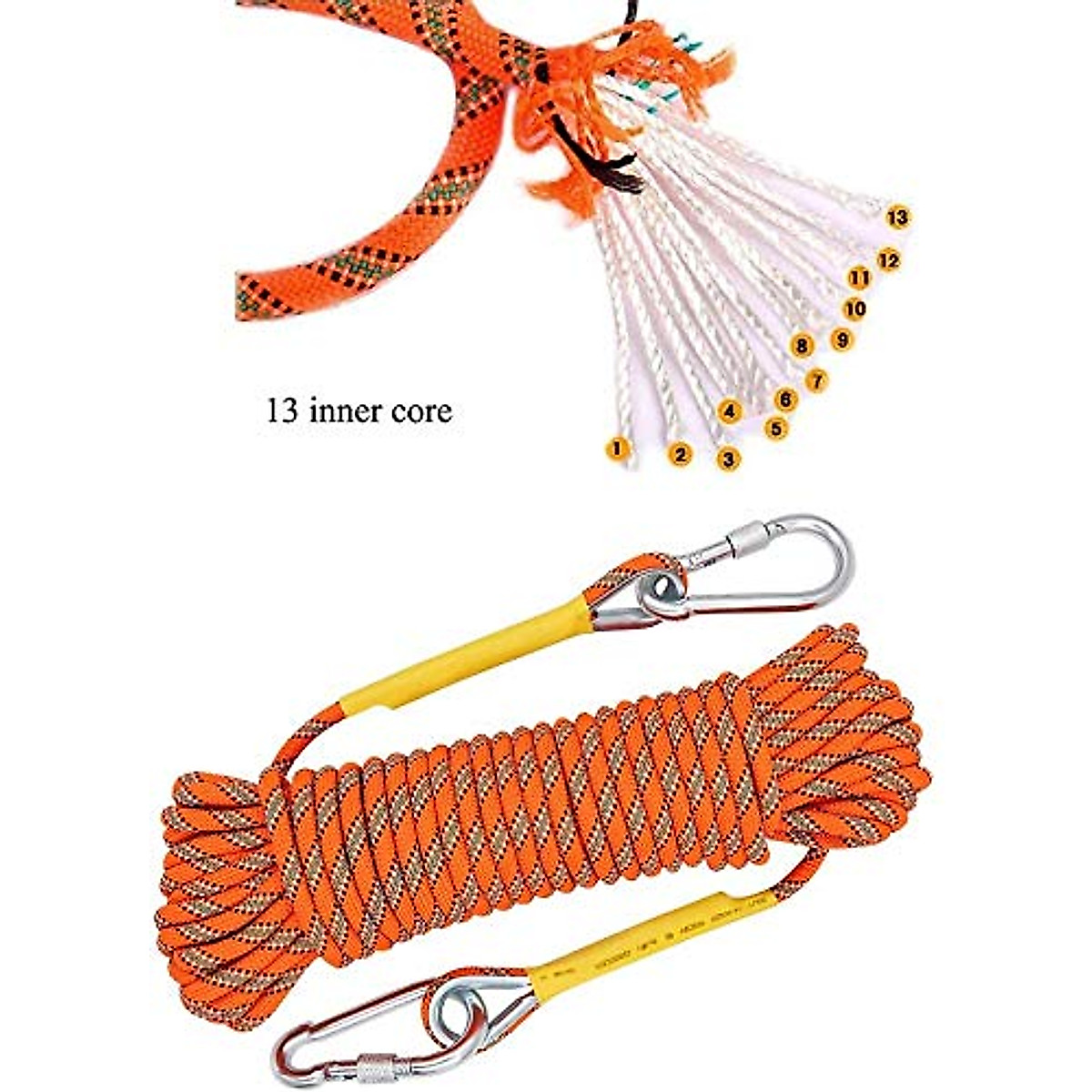 X XBEN Outdoor Climbing Rope 10M(32ft) 20M(64ft) 30M (96ft) 50M(160ft) Rock Climbing Rope, Escape Rope Ice Climbing Equipment Fire Rescue Parachute Rope (32 Foot) - Orange