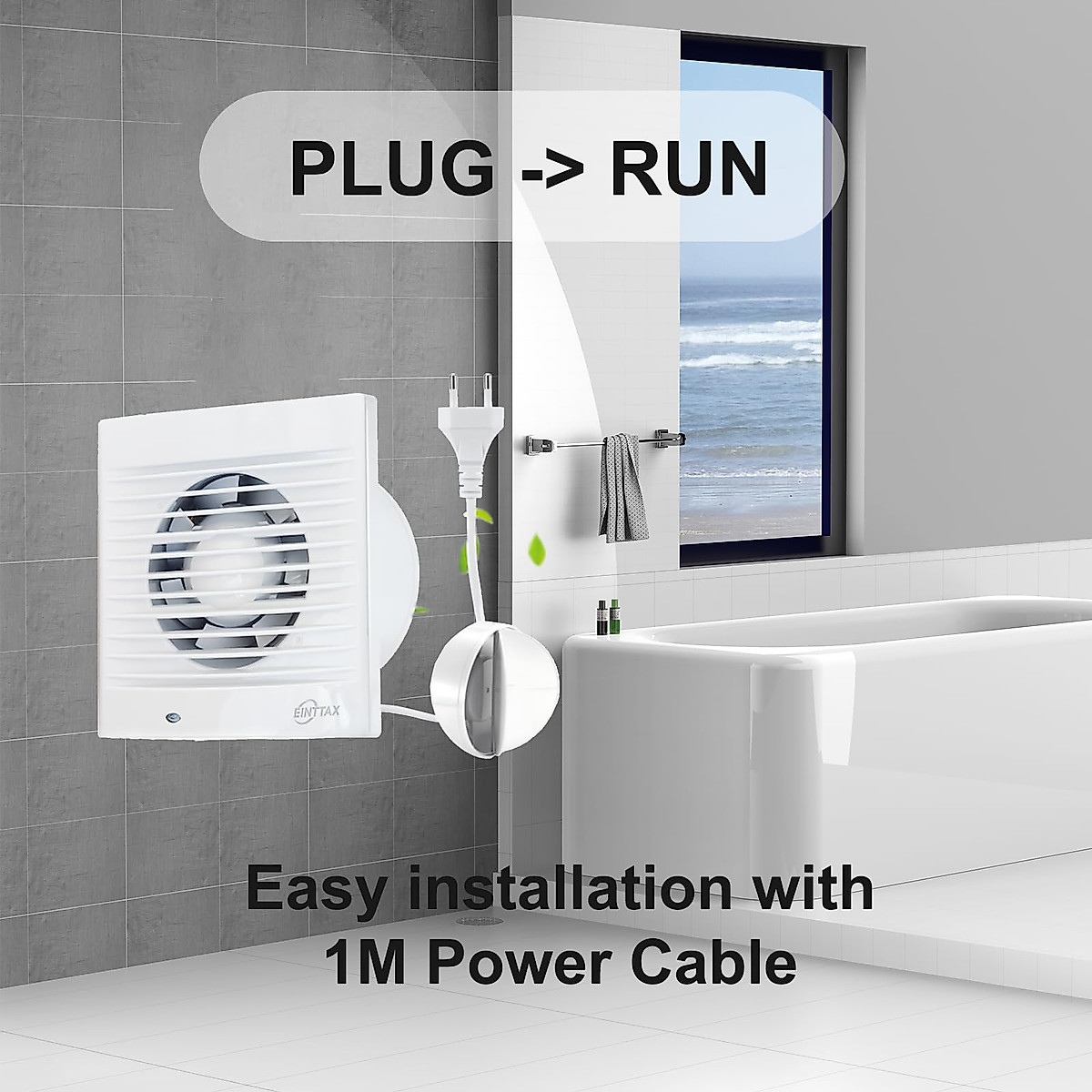 EINTTAX 4 Inch Bathroom Exhaust Fan, Wall/Window Mount Ventilation Bathroom Vent Fan, 34dB Low Noise, 12W, White, US Plug (EIN-E10)