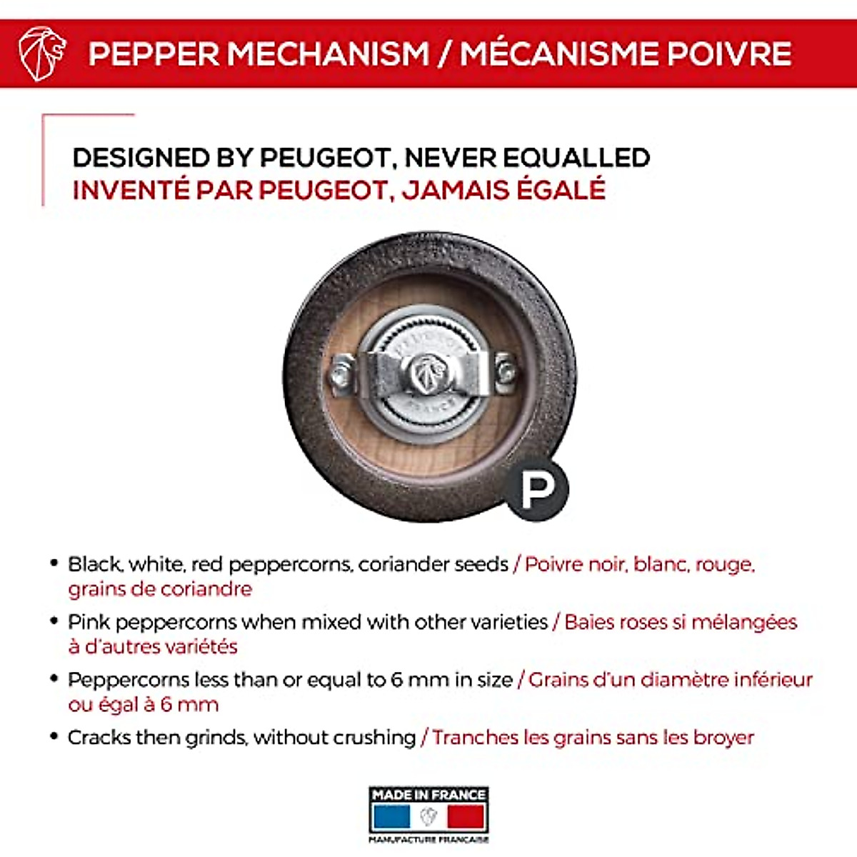 Peugeot 1870418 Paris Manual Pepper Mill Adjustable Grinder - Beechwood, Gloss Black