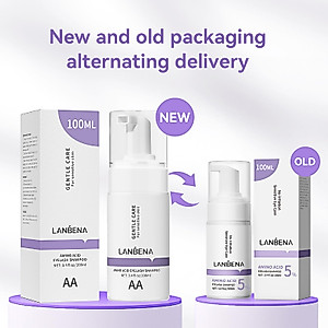 LANBENA 100ml Eyelash Extension Cleanser, Lash Shampoo for Lash Extensions, AMINO ACID Eyelash Shampoo Oil Free Foam Lash Bath for Eyelash Extensions, Lash Cleaning Kit with Brush,Home Salon Use
