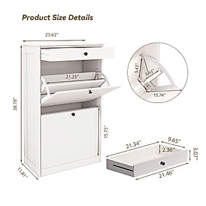 FTZxHKLX Shoe Cabinet with 2 Flip Drawers, Slim Freestanding Hidden Shoe Organizer with Drawer, Pet-Proof Shoe Storage Cabinet for Entryway Living Room Behind The Door, White