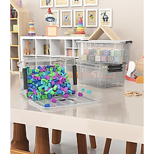 WYT 12 Pack Small 5-Quart Clear Plastic Storage Bins with Lids and Latch Buckles, Storage Organizer Container with Handle