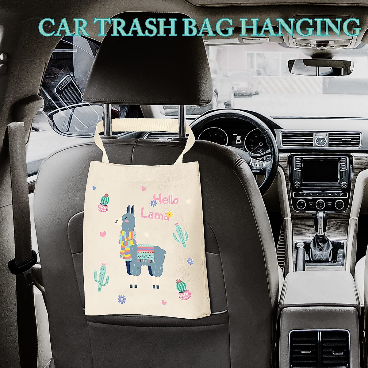 MANOPAWS Llama Canvas Tote Bags Cute Aesthetic Car Trash Bag,Alpaca Car Back Seat Organizer|Car Trash Can for Vehicle, Travelling, Camping/Cute Funny Birthday Gift for Alpaca Lovers