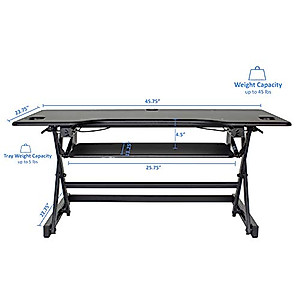 Rocelco 46" Large Height Adjustable Standing Desk Converter with Double Monitor Mount BUNDLE - Quick Sit Stand Up Computer Workstation Riser - Retractable Keyboard Tray - Black (R DADRB-46-DM2)