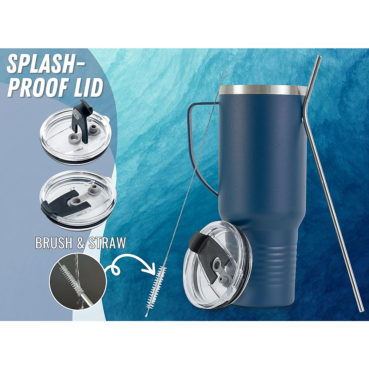 Onebttl Pontoon Boat Captain Tumbler, 40oz Stainless Steel With Spill-Proof Lid and Straw, Laser Engraved Gift, Navy Blue