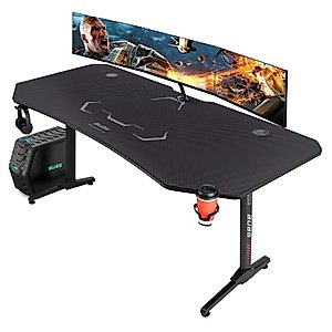 AuAg Gaming Desk 63 inch Larger Battlestation PC Computer Desk Home Office Desk Gaming Table Gamer Workstation with Full-Sized Desk Mat & Cup Holder & Headphone Hook & Powerful Cabling Management