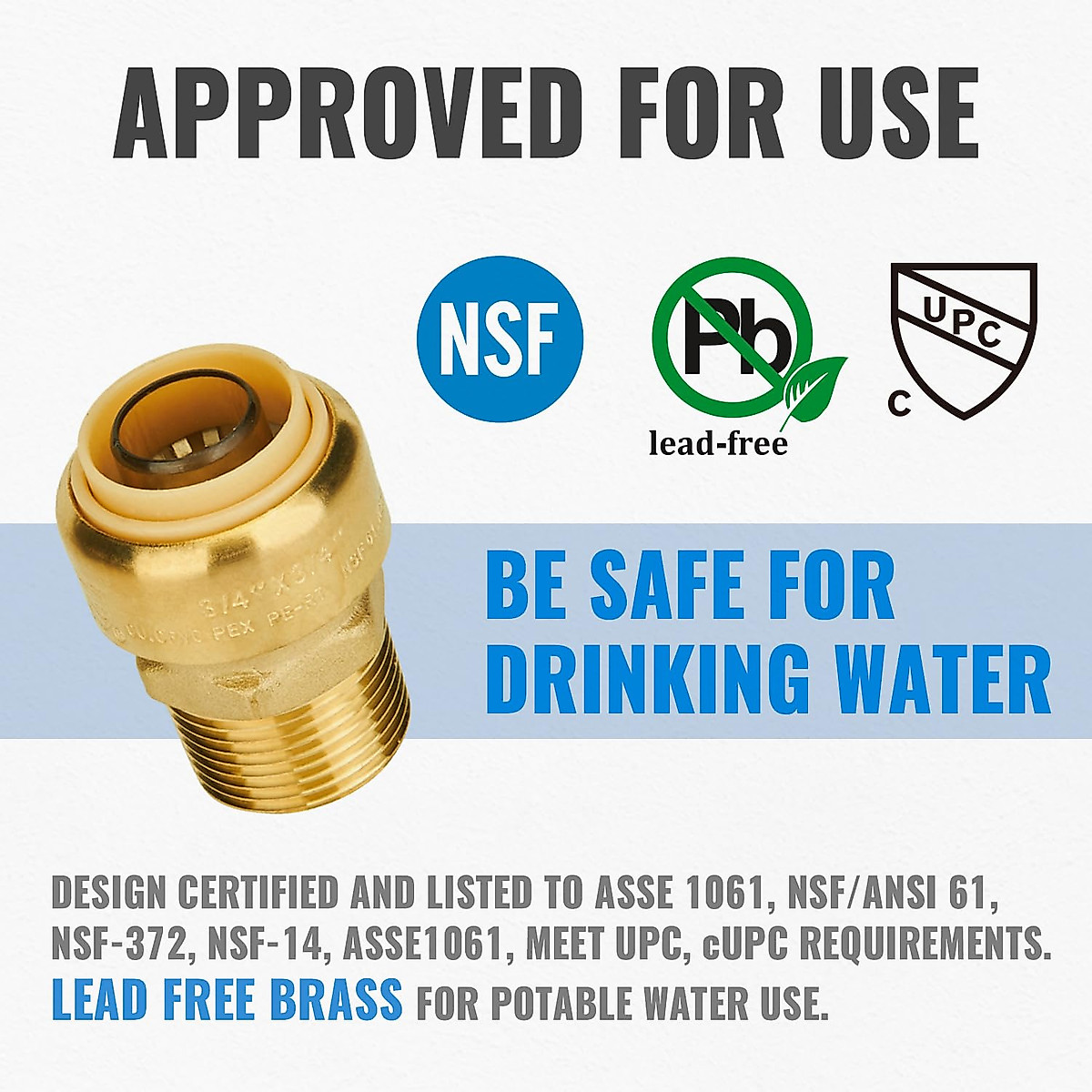 SUNGATOR Straight Connector Plumbing Fitting, Male Adapter 3/4 Inch by 3/4 Inch Push Fit PEX Fittings with Disconnect Clip, Push-to-Connect Copper, CPVC, No Lead Brass Pipe Fittings (2-Pack)