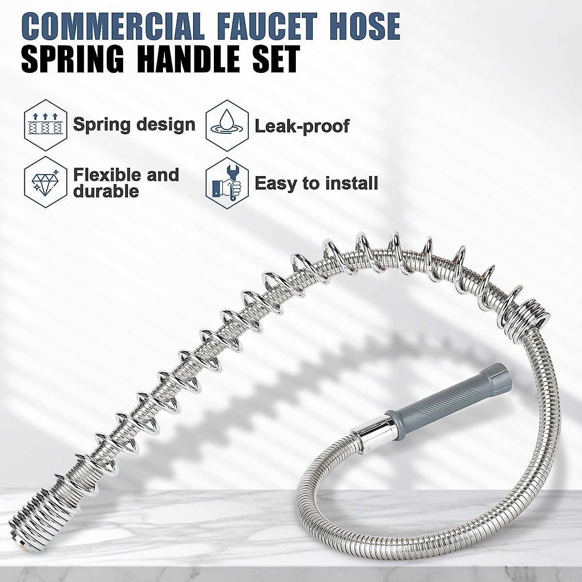 45" Commercial Sink Sprayer Hose, 45 Inch Pre Rinse Hose with Stainless Steel Spring & Heat Resistant Handle, Sink Hose Spring Replacement for Commercial Restaurant Industrial Kitchen Sink Faucet