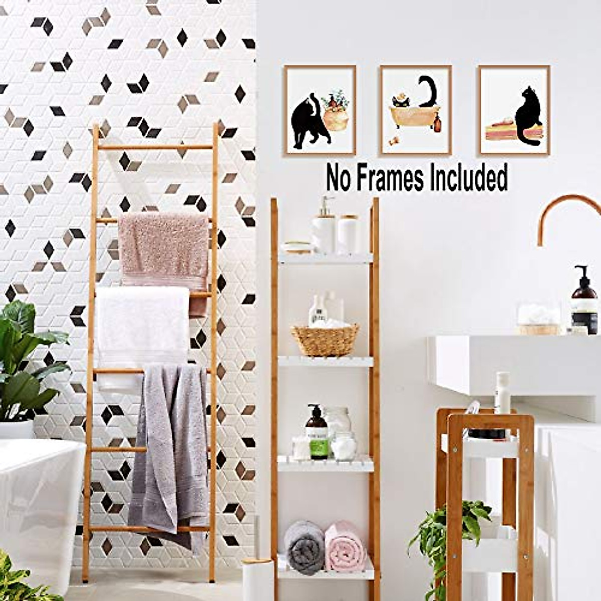LHIUEM Black Cat Bathroom Decor, Funny Bathroom Wall Art, (Set of 4,8"X10",unframed) Modern Animals Kitty Pictures, Kitten Bathing Canvas Poster cat Lady Gifts for Women,Bathroom Set Decor