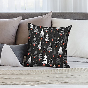 Meaudiwes Throw Pillow Cover Christmas Decorations Trees Black and White Home Decor, 24 x 24 Inches Soft Short Plush Cushion Pillowcases for Sofa Couch Bed Chair