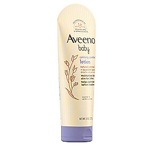 Aveeno Baby Calming Comfort Moisturizing Lotion with Relaxing Lavender & Vanilla Scents, Non-Greasy Body Lotion with Natural Oatmeal & Dimethicone, Paraben- & Phthalate-Free, 8 fl. oz