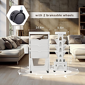 5 Tier Book Rack Storage Bookshelf, Removable Movable Unique Bookcase, Mobile Bookshelf with Wheels Utility Organizer Bookshelves for Kids Children Students Study in Bedroom Living Room School (White)