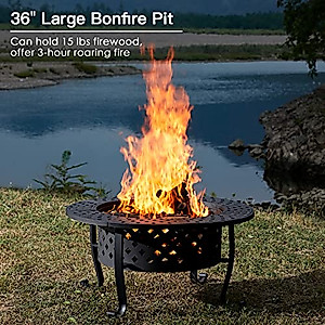 PaPaJet 36 Inch Fire Pit with 2 Grill, Outdoor Wood Burning Firepit with Lid, Metal Round Table for Backyard Patio Garden Picnic Camping Bonfire