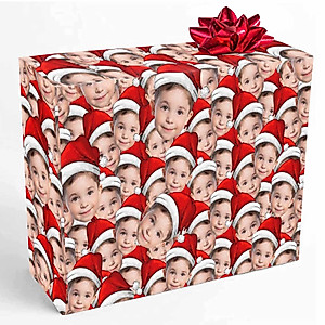 Personalized Wrapping Paper with Photos for Birthday Party, Thick Custom Wrapping Paper Rolls with Drawing Pictures for Kids Boyriend & Girlfriend Family 58"x 23"