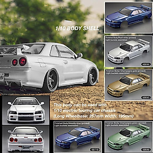 Goolsky Killerbody 48646 Skyline (R34) Finished Body Shell Frame for 1/10 Electric Touring RC Racing Car DIY (White)